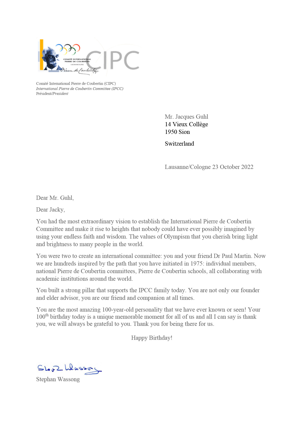 100th birthday - Jacques Guhl - 23 October 2022