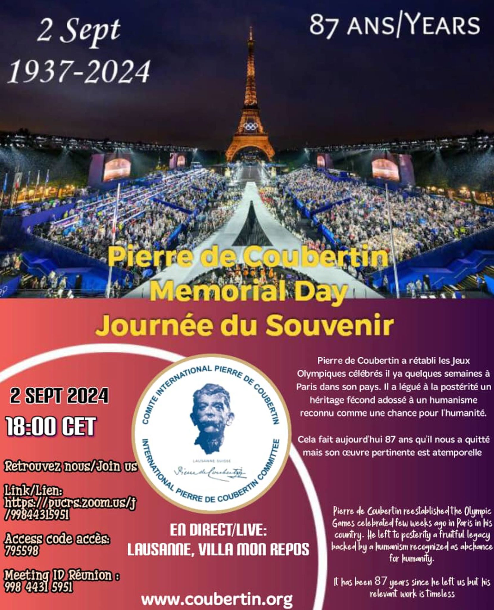 2 September 2024 – Remembering Pierre de Coubertin